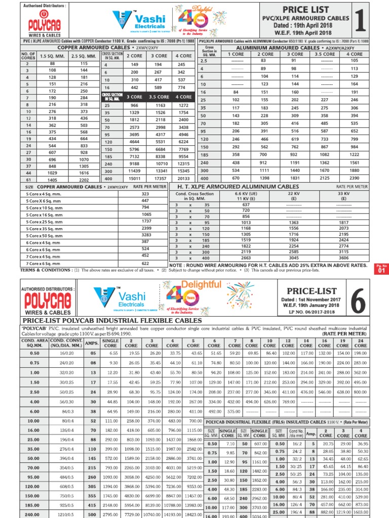 Polycab Price List - 19 April 2018 PDF | PDF
