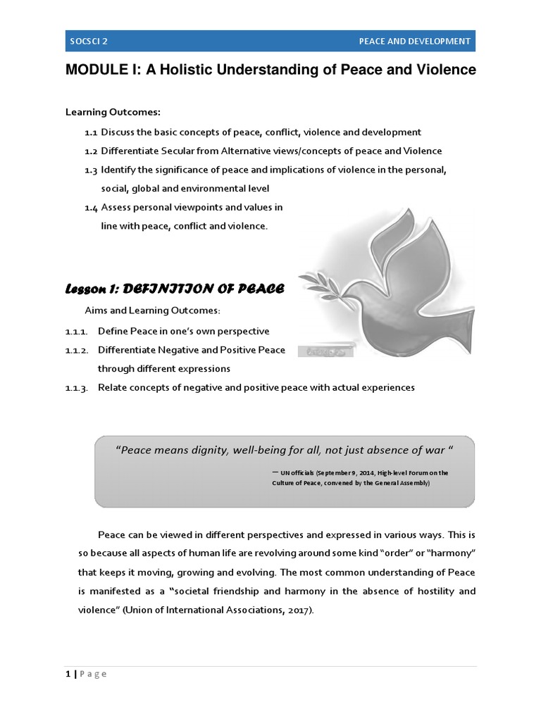MODULE I: A Holistic Understanding of Peace and Violence | PDF | Peace ...