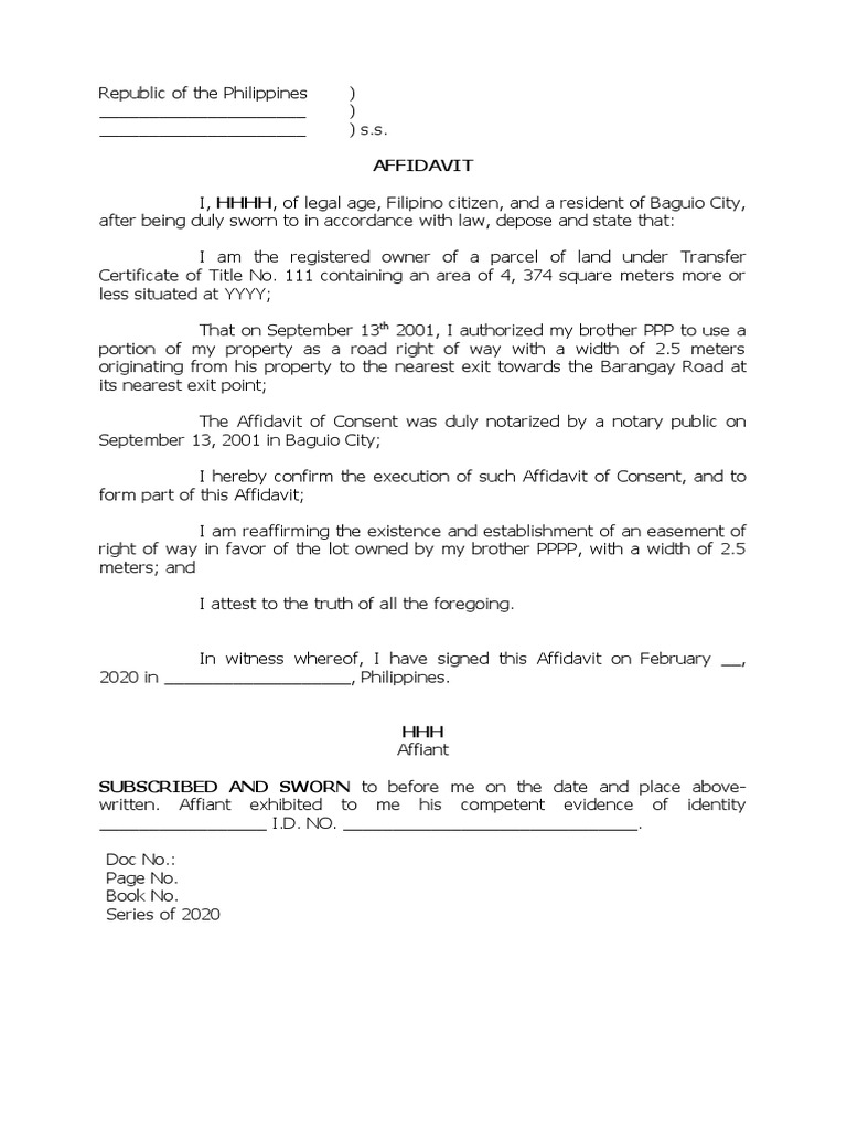 Affidavit of Easement of Right of Way | PDF