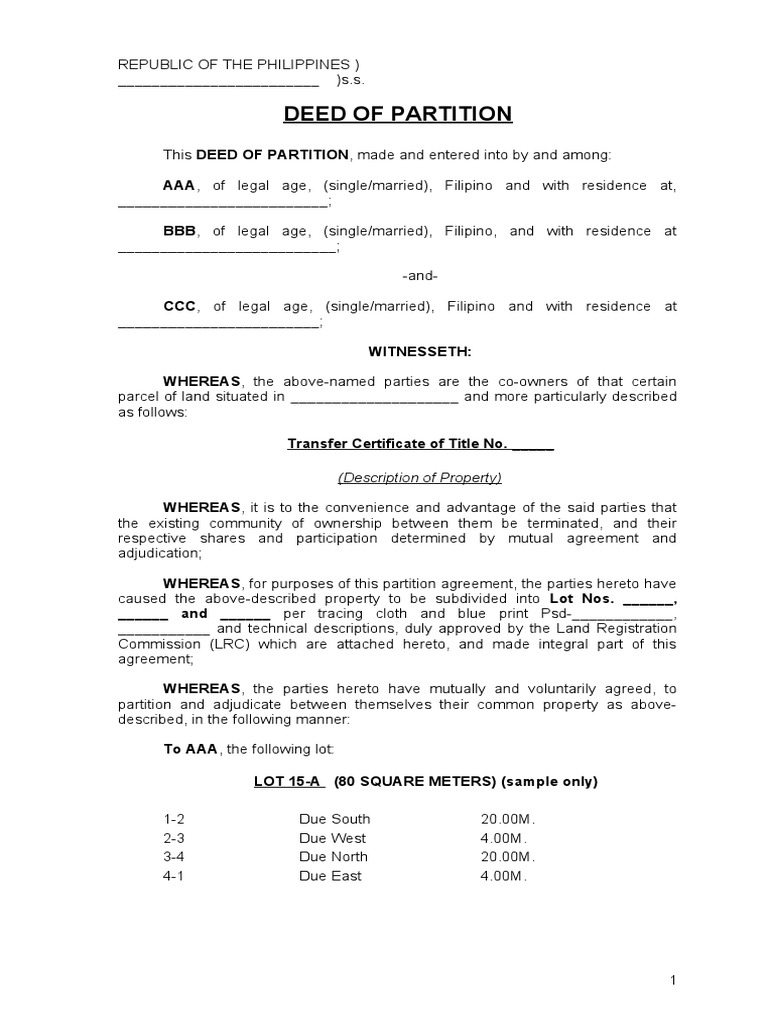 Deed of Partition of Co-Owners | PDF | Deed | Government Information