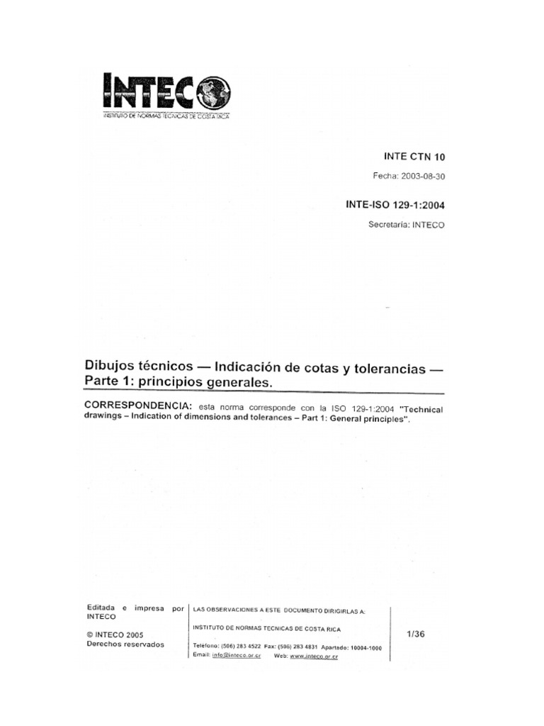 Compendio de Normas Dibujo Tecnico - INTE ISO 129 1 2004 - Acotado PDF | PDF
