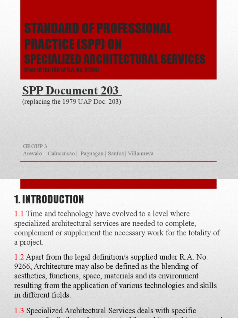 Standard of Professional Practice (SPP) On: Specialized Architectural Services | PDF | Architect ...