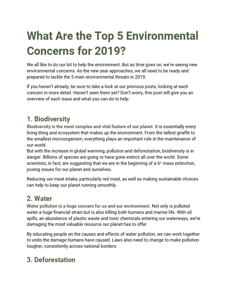 What Are The Top 5 Environmental Concerns For 2019 | PDF | Global ...