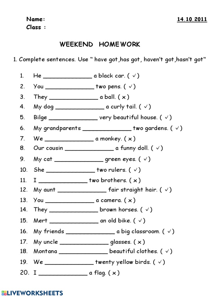 Weekend Homework: Name: Class | PDF
