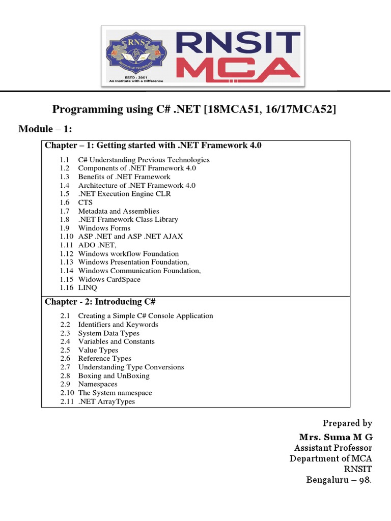 C# Mod 1 PDF | PDF | Language Integrated Query | C Sharp (Programming ...