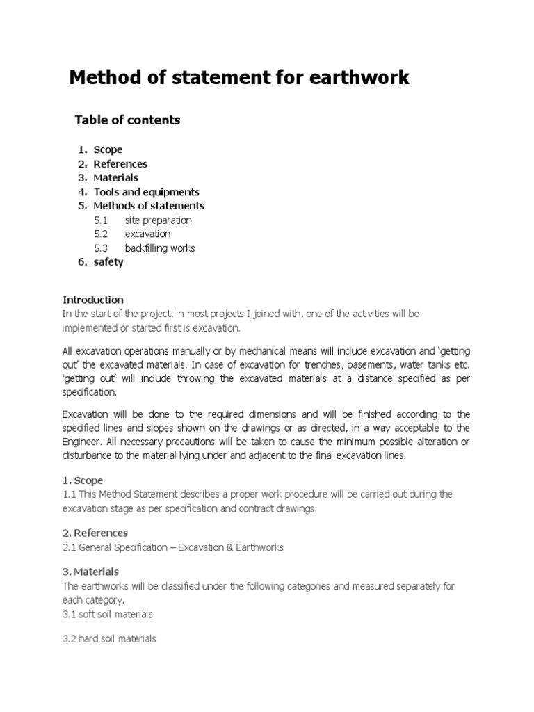 Method Statements For Earthwork | PDF | Specification (Technical ...