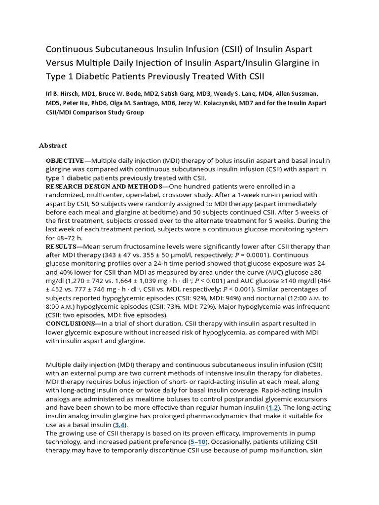 Continuous Subcutaneous Insulin Infusion | PDF