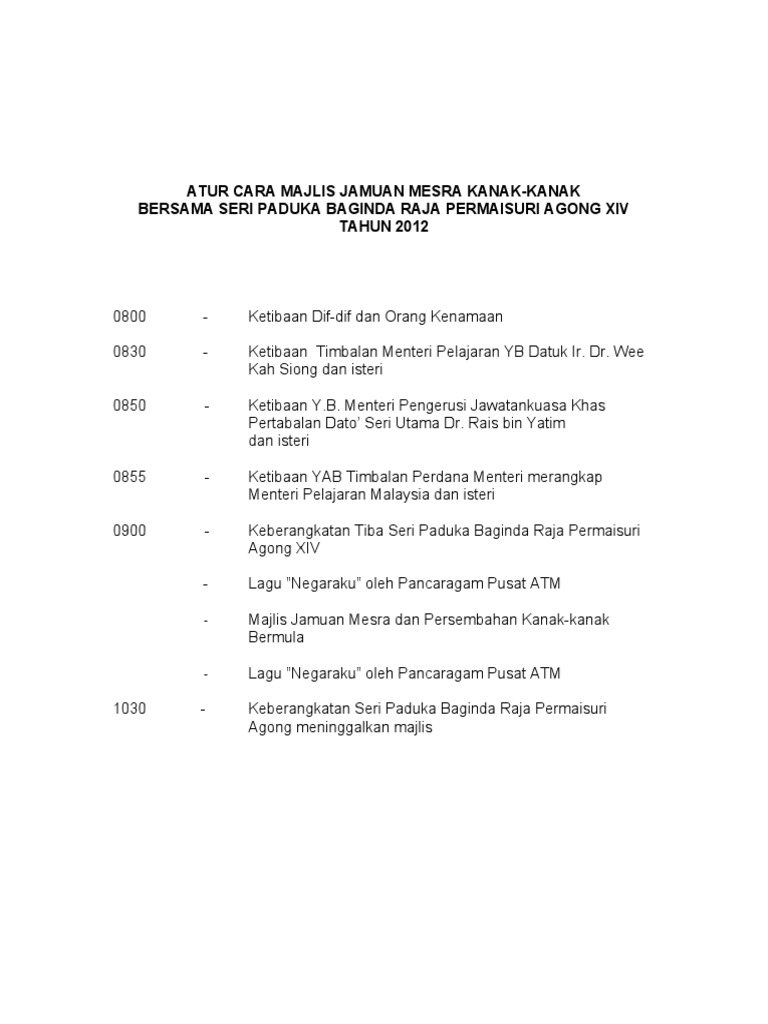 Atur Cara Majlis Jamuan Teh | PDF