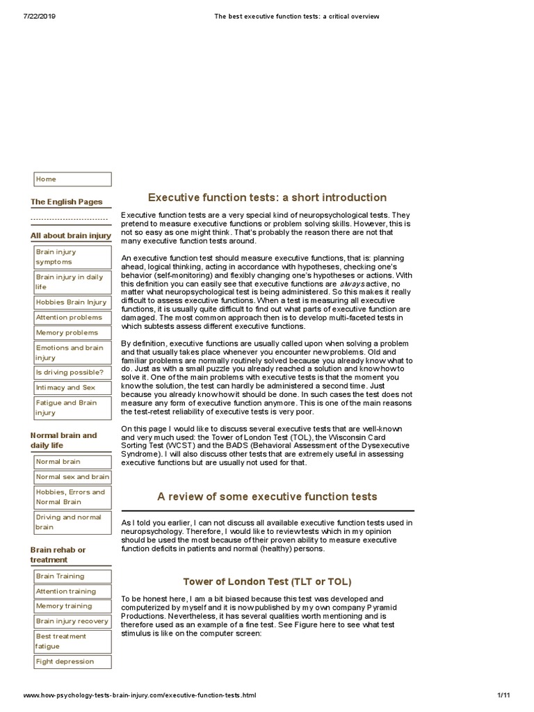The Best Executive Function Tests - A Critical Overview | PDF ...