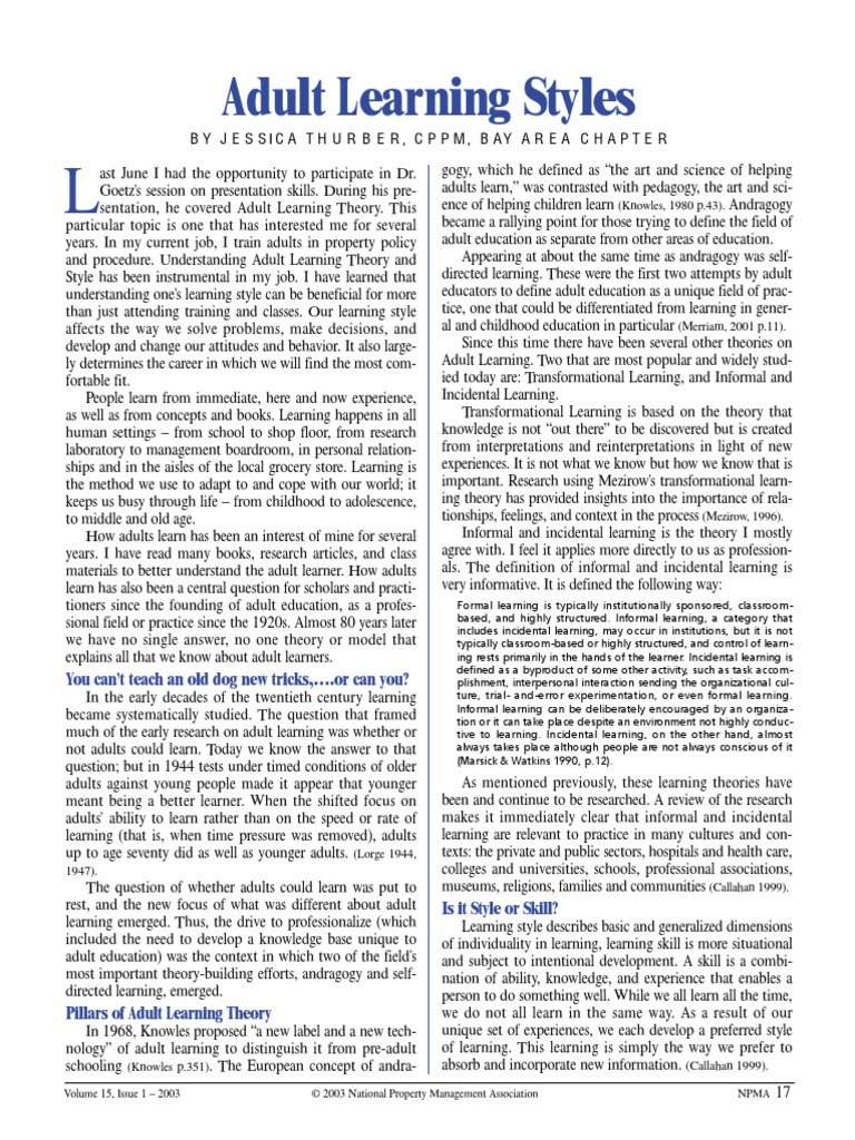 Adult Learning Styles PDF | PDF | Learning Styles | Adult Education