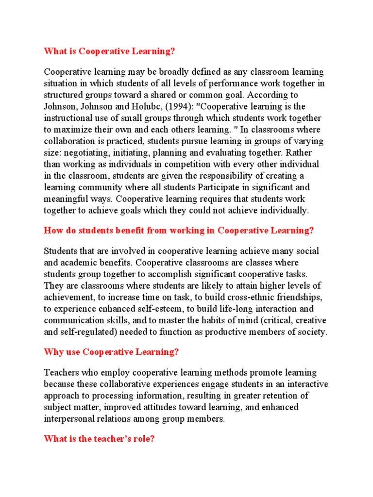 What Is Cooperative Learning | PDF | Career & Growth | Wellness