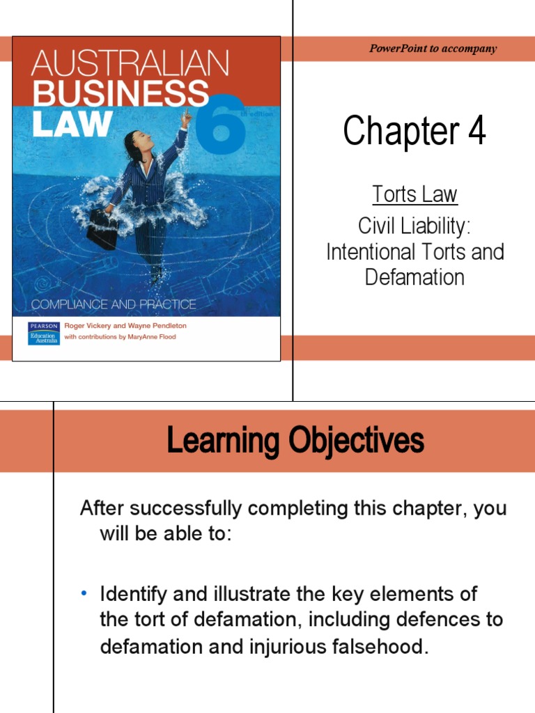 Torts Law Civil Liability: Intentional Torts and Defamation: Powerpoint ...