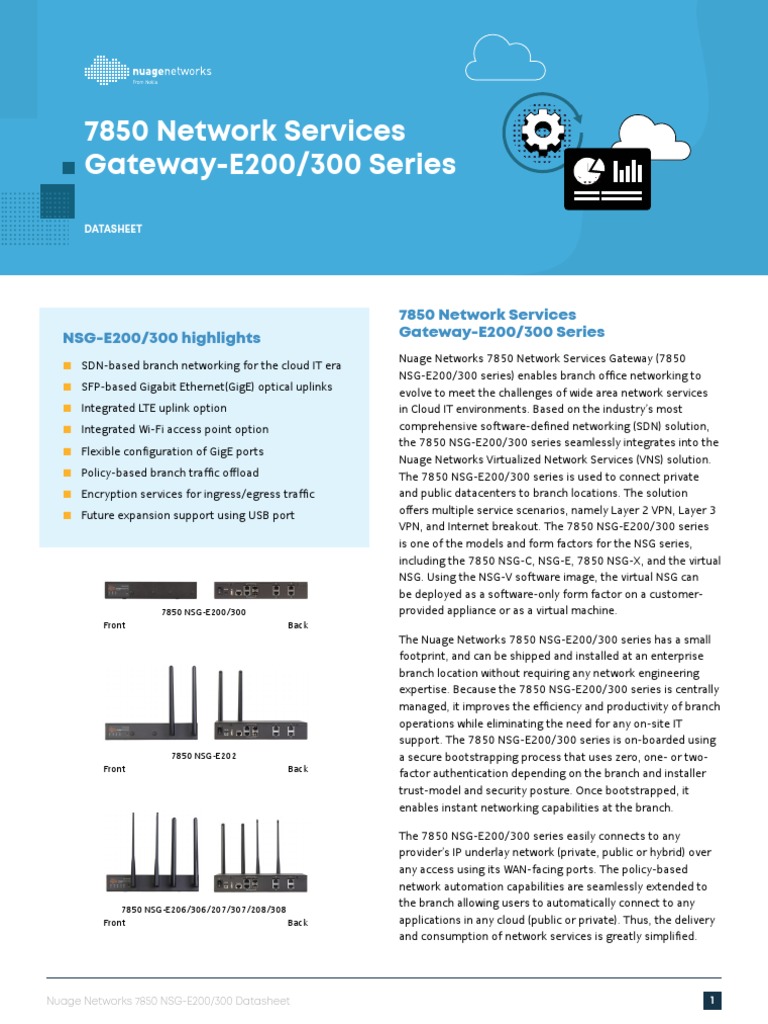 Nuage Networks 7850 NSG-E200-300 Series Data Sheet EN | PDF | Wide Area Network | Computer Network
