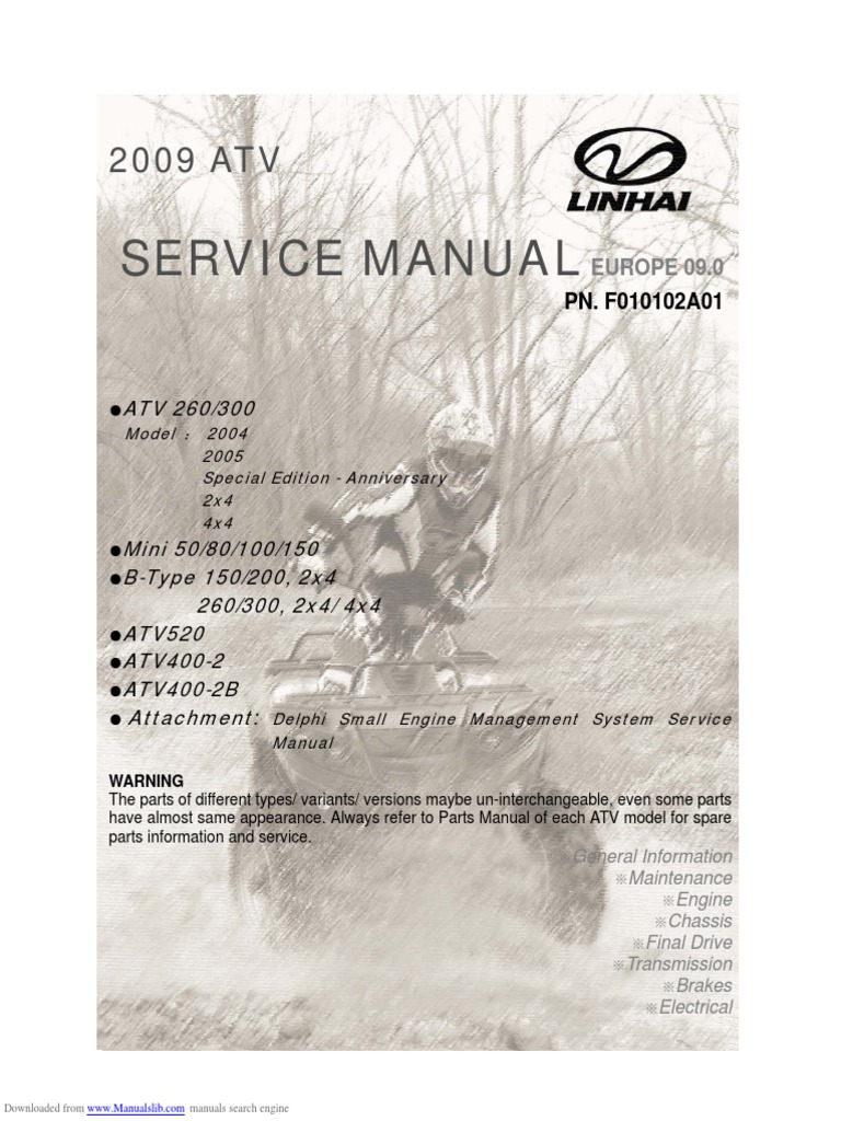 Manual Taller Linhai ATV 260 300 PDF | PDF | Piston | Screw