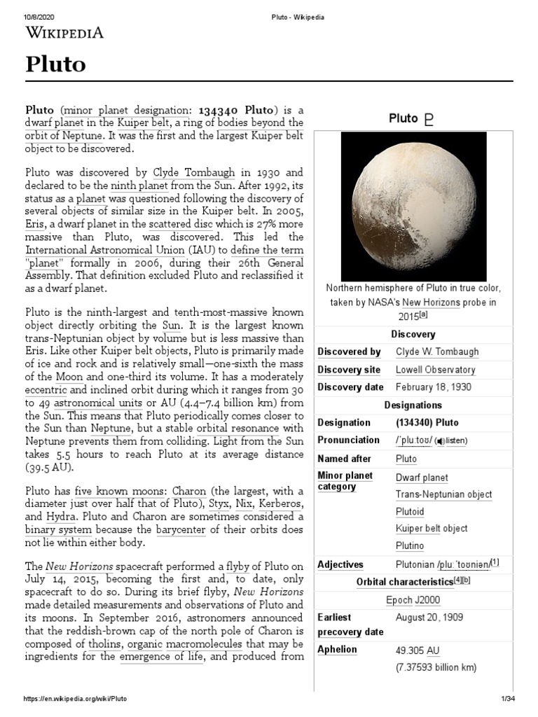 Pluto - Wikipedia | PDF | Pluto | Outer Space