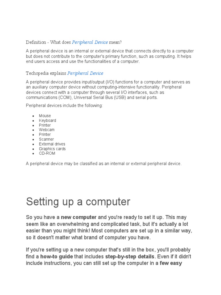 Setting Up A Computer | Download Free PDF | Usb | Input/Output
