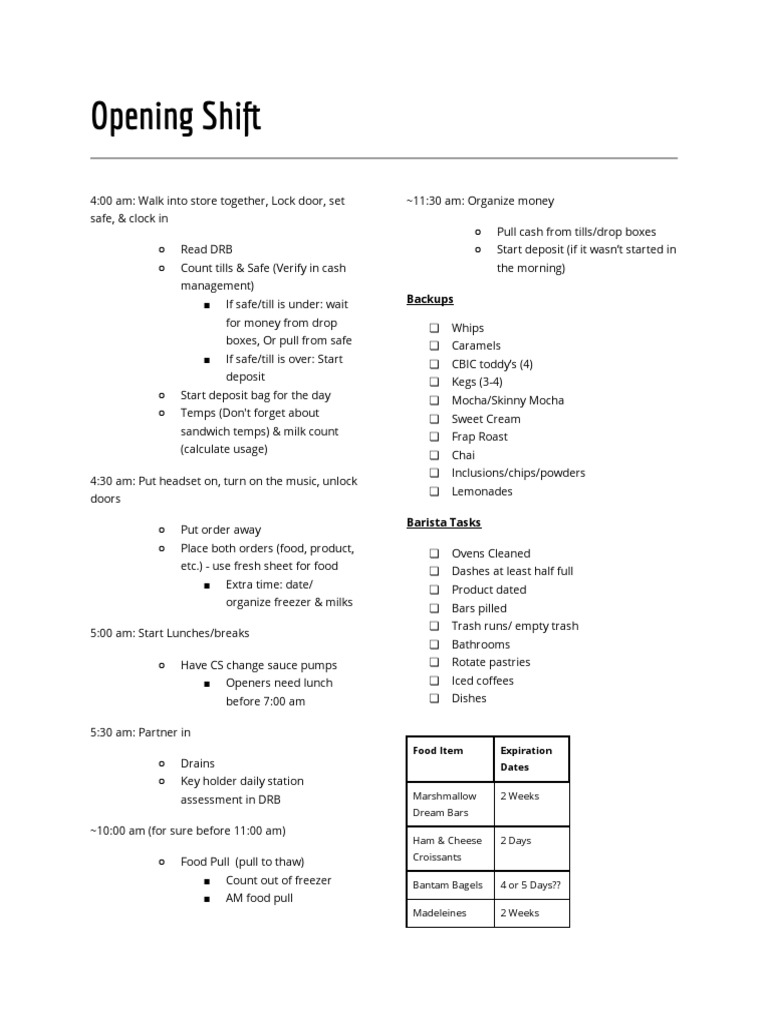 Opening Shift | PDF | Cooking | Cuisine