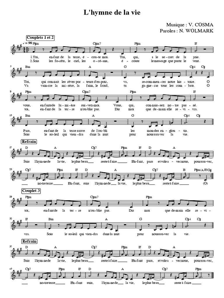 L'hymne de La Vie (Kids United Nouvelle Génération) | PDF