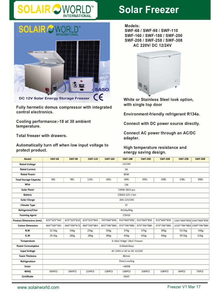 Solar Freezer Specifications | PDF