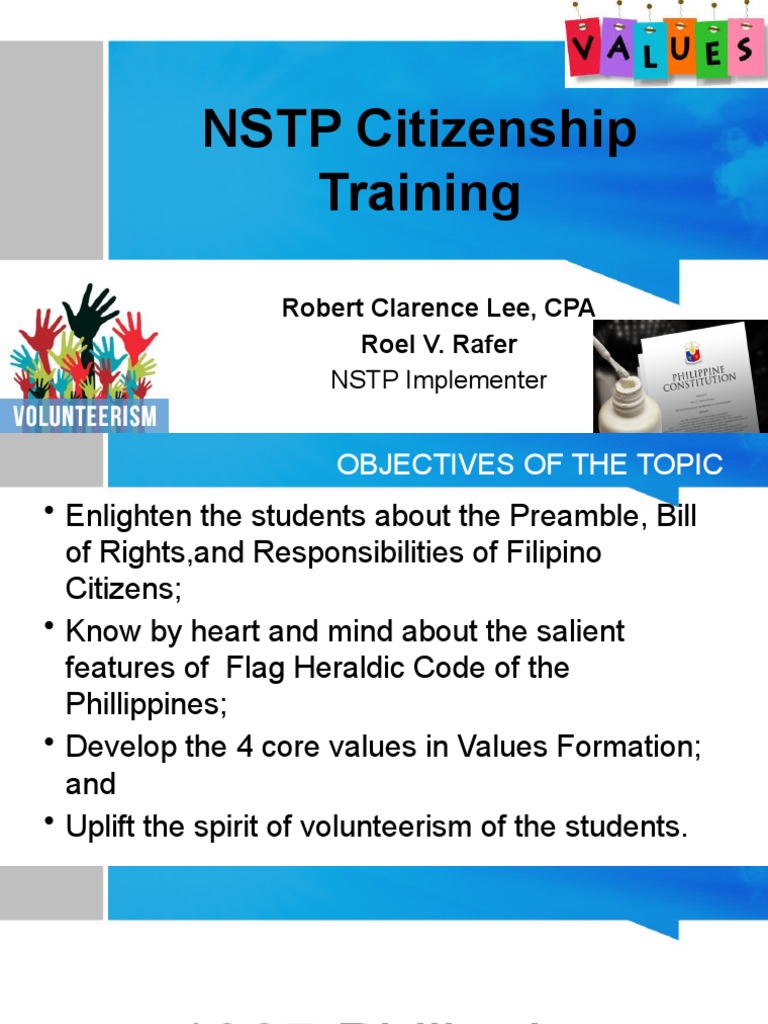 NSTP Citizenship Training: Robert Clarence Lee, CPA Roel V. Rafer | PDF ...
