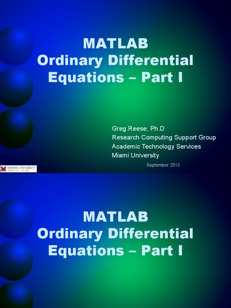 Matlab Ordinary Differential Equations - Part I | PDF | Ordinary Differential Equation | Equations
