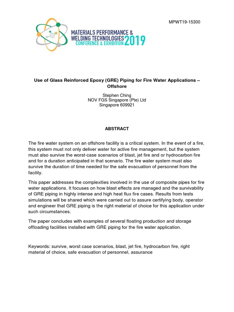 GRE Piping for Offshore Fire Water Systems | PDF | Fires | Pipe (Fluid ...