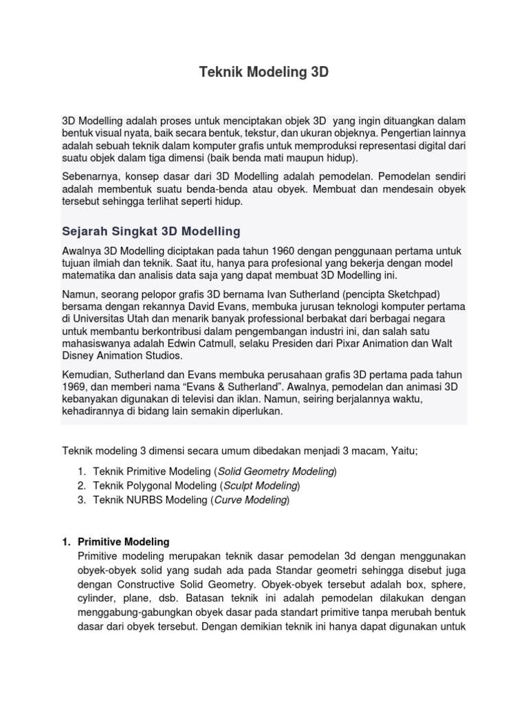 Materi 3D - Teknik Modeling 3D | PDF | Seni | Teknologi & Rekayasa
