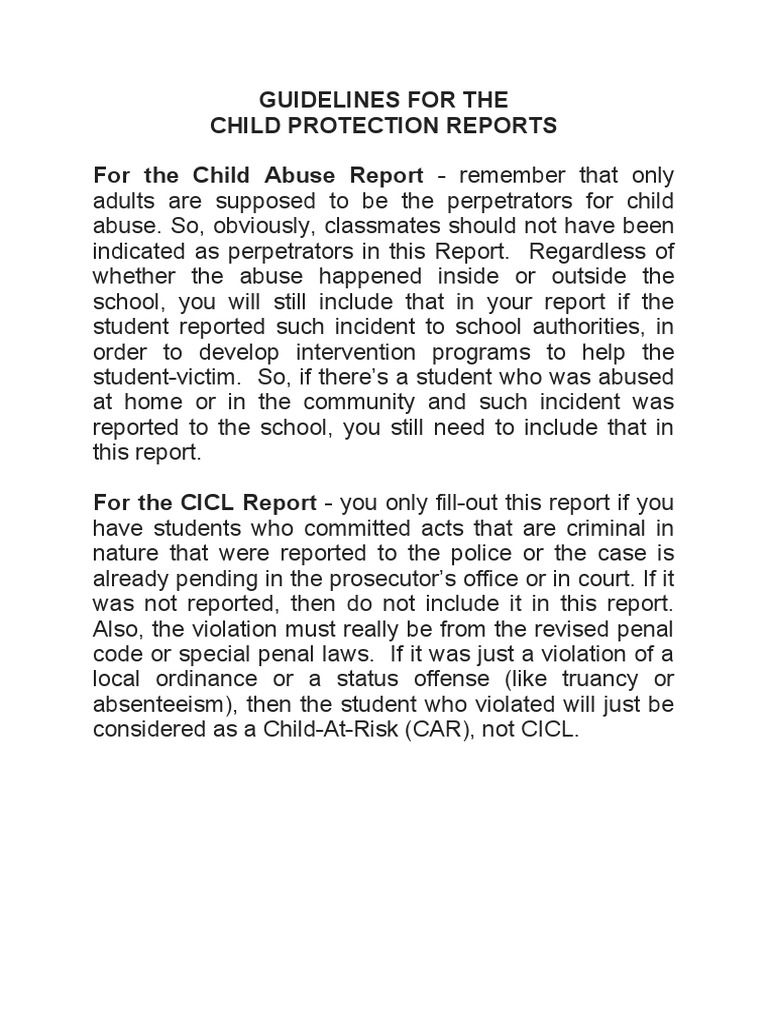 Child Protection Reporting Guidelines | PDF | Bullying | Deviance ...