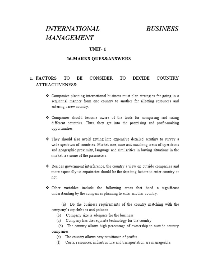 International Business Management: Unit-1 | PDF | Globalization ...