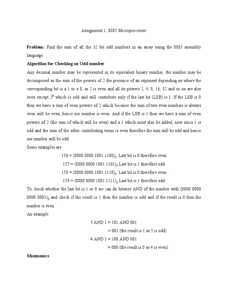 8085 Assembly Program To Find Sum of 32 Bit Odd Numbers | PDF | Bit ...