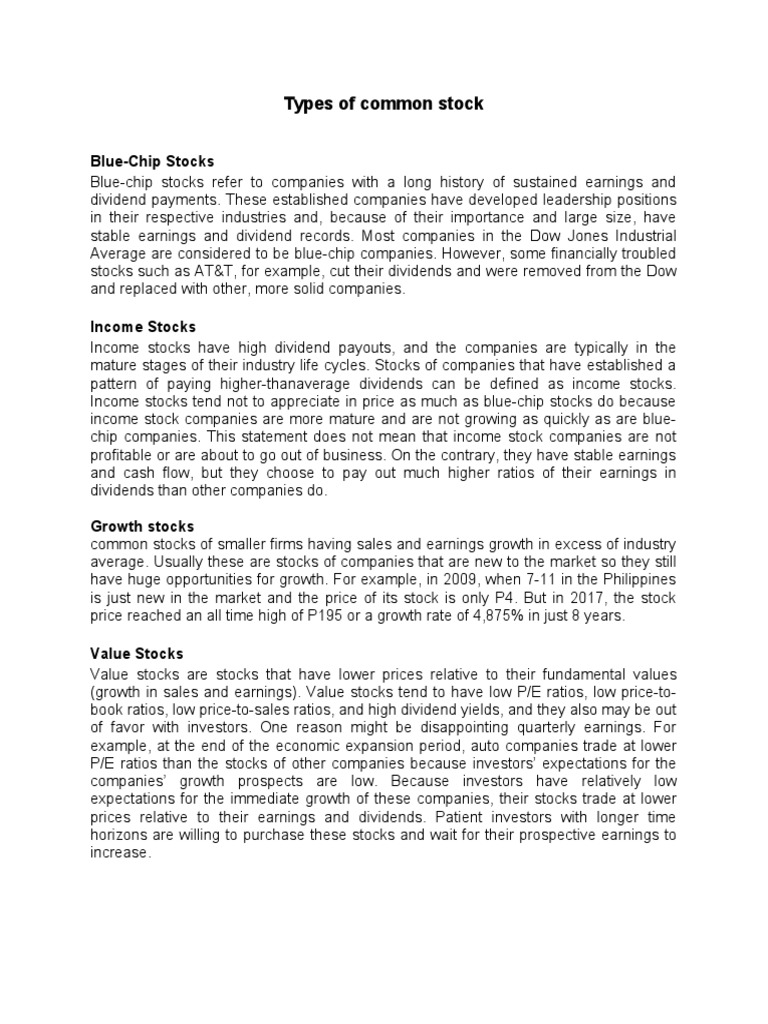 Types of Common Stock: Blue-Chip Stocks | PDF | Dividend | Recession