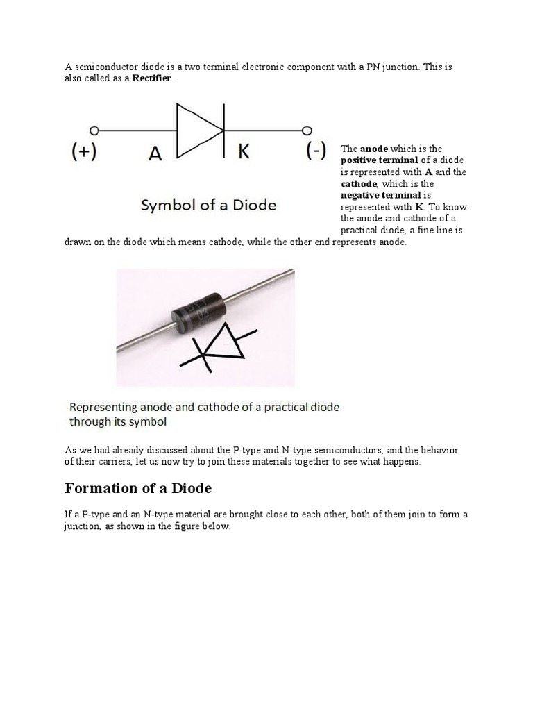 Formation of A Diode: Positive Terminal of A Diode Cathode, Which Is ...