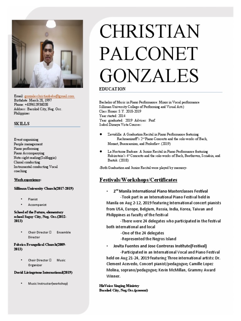 Pianist CV and Experience Overview | PDF | Choir | Concert