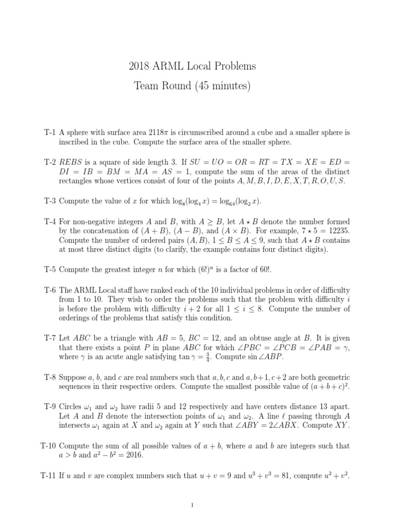 American Regions Math League (ARML) - Local Contests - Problems (2018 ...