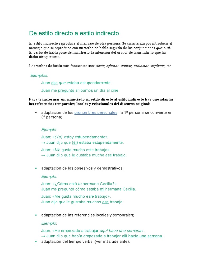 De Estilo Directo A Estilo Indirecto | PDF | Verbo | Oración (Lingüística)