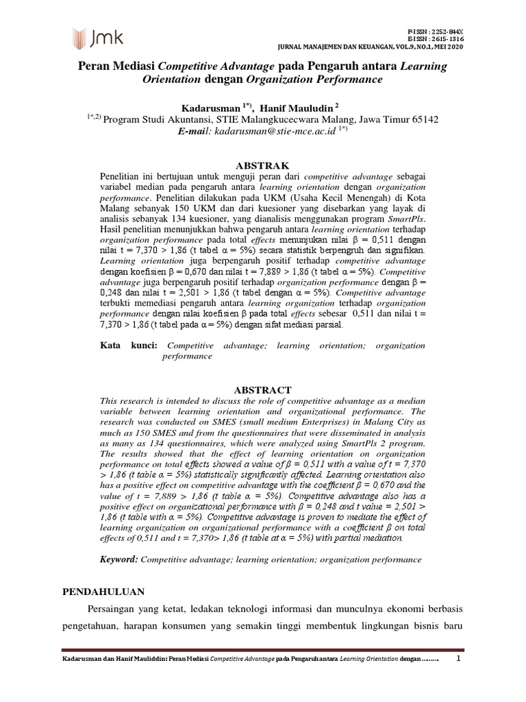 Peran Mediasi Competitive Advantage Pada Pengaruh Antara Learning | PDF ...