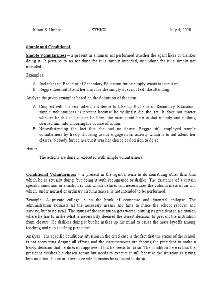 Simple and Conditional Simple Voluntariness - Is Present in A Human Act ...