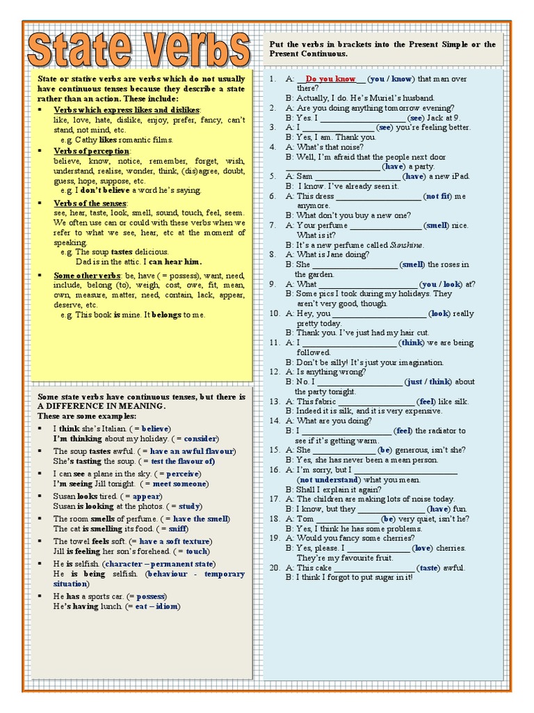 Stative or State Verbs | PDF | Verb | Cognitive Science