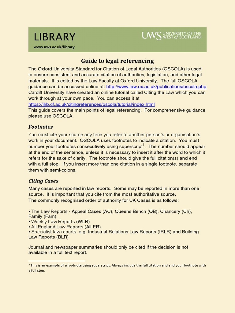 Guide To Legal Referencing: Footnotes | PDF | Case Citation | Public Law