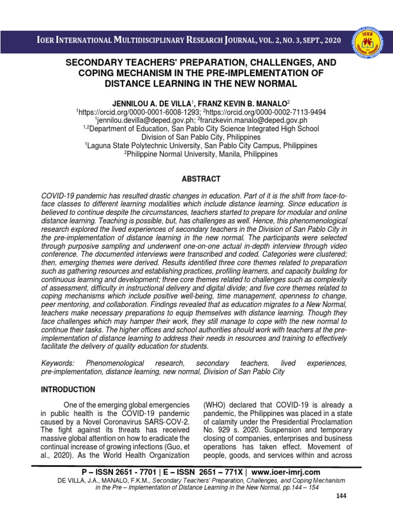 Secondary Teachers' Preparation, Challenges, and Coping Mechanism in ...