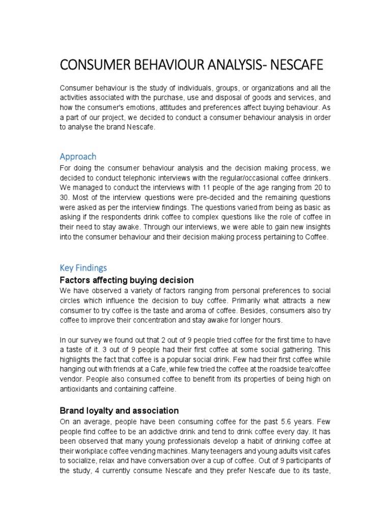 Consumer Behaviour Analysis - Nescafe: Approach | PDF | Consumer Behaviour | Coffee