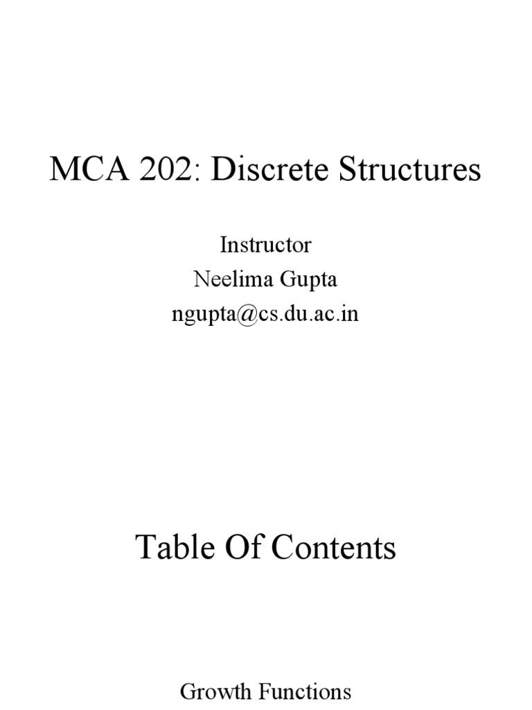 MCA 202: Discrete Structures: Instructor Neelima Gupta Ngupta@cs - Du ...