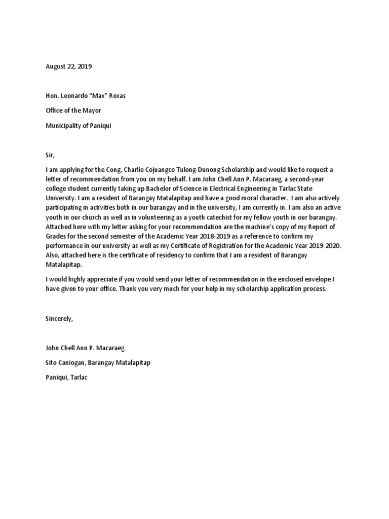 Letter For The Municipal Mayor | PDF | Educational Stages | Academia