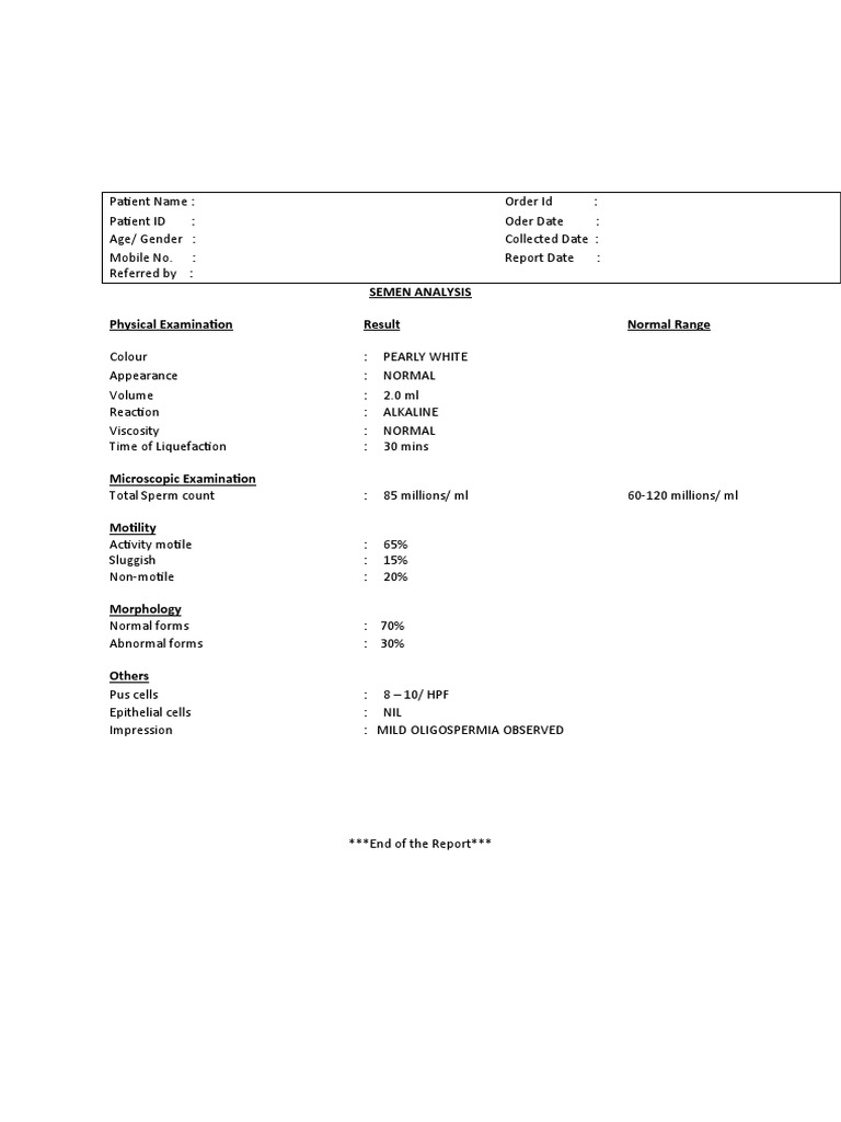 Semen Analysis Report