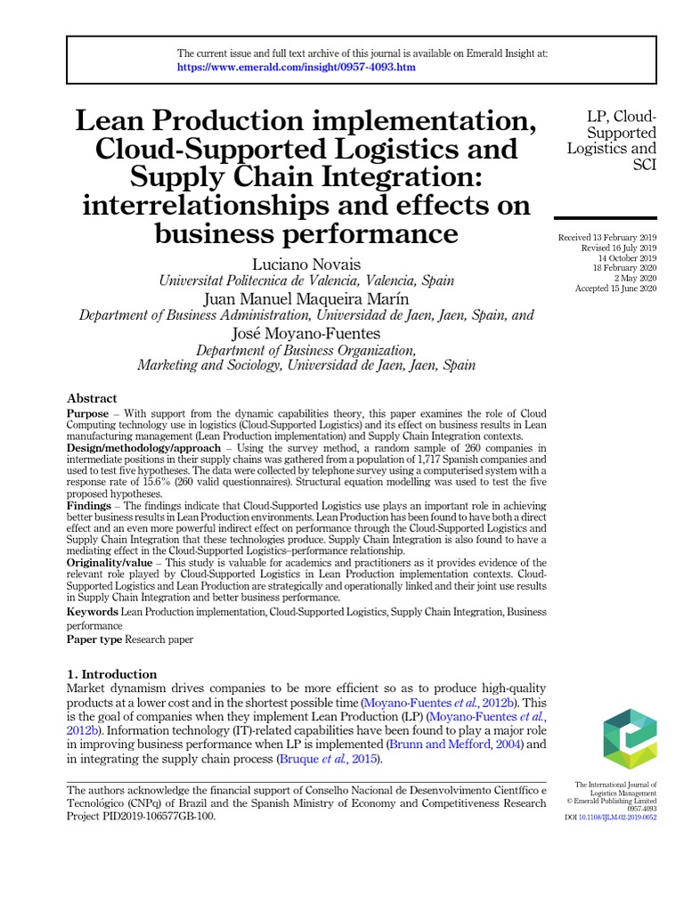 Lean Production Implementation, Cloud-Supported Logistics and Supply Chain Integration ...