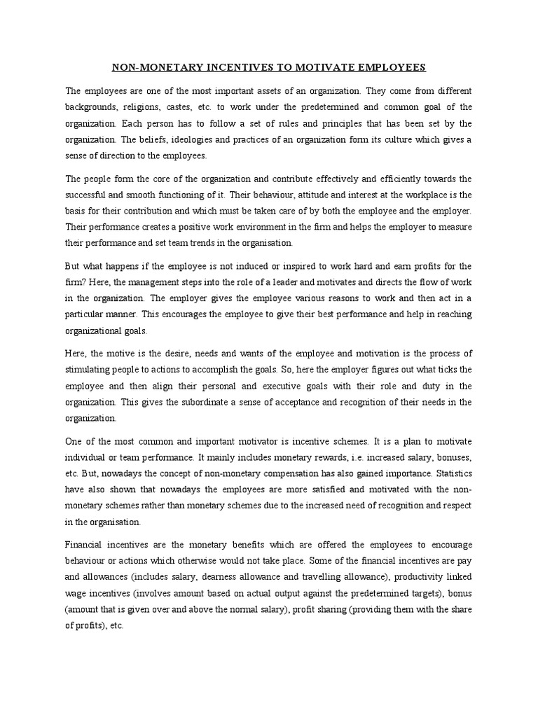 Non - Monetary Compensation | PDF | Incentive | Motivation
