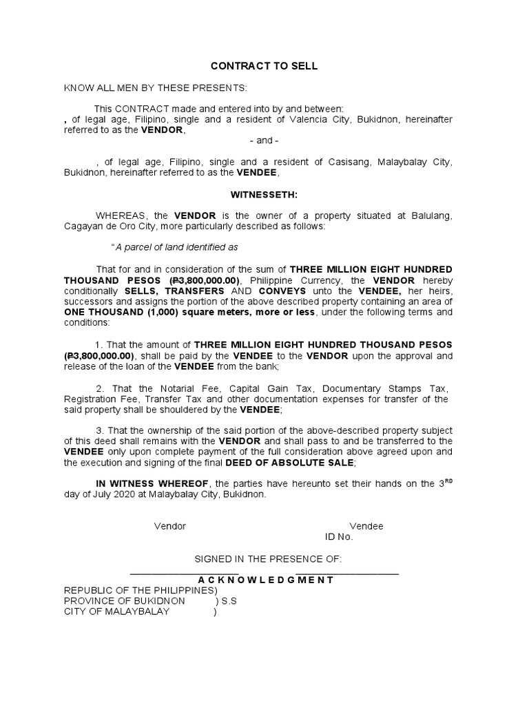 Contract To Sell | PDF | Deed | Taxes