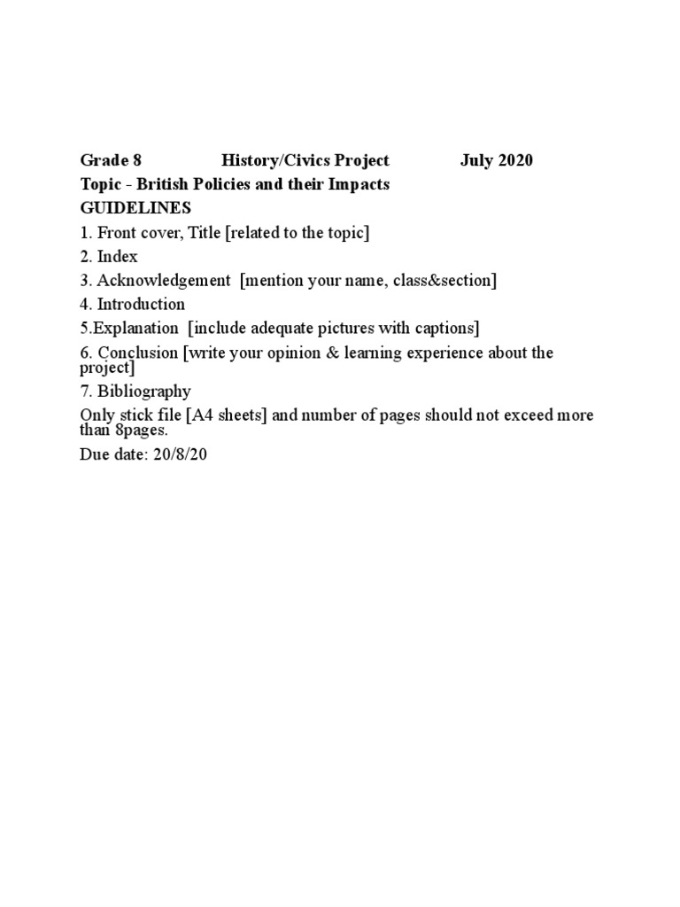 History Civics Project Grades 8 | PDF
