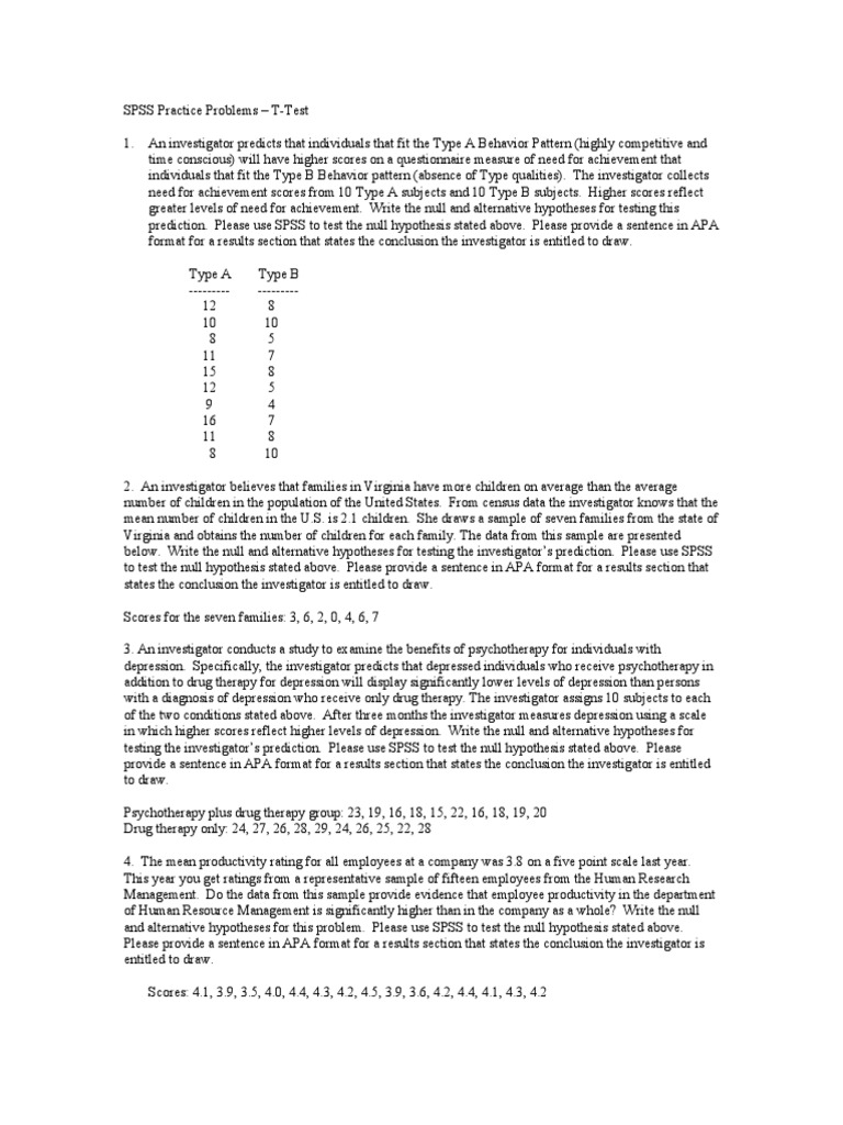 SPSS T-Test Practice Problems | PDF | Null Hypothesis | Student's T Test