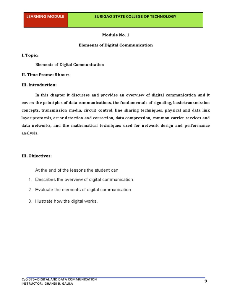 Data and Digital Communications Module 1 | PDF